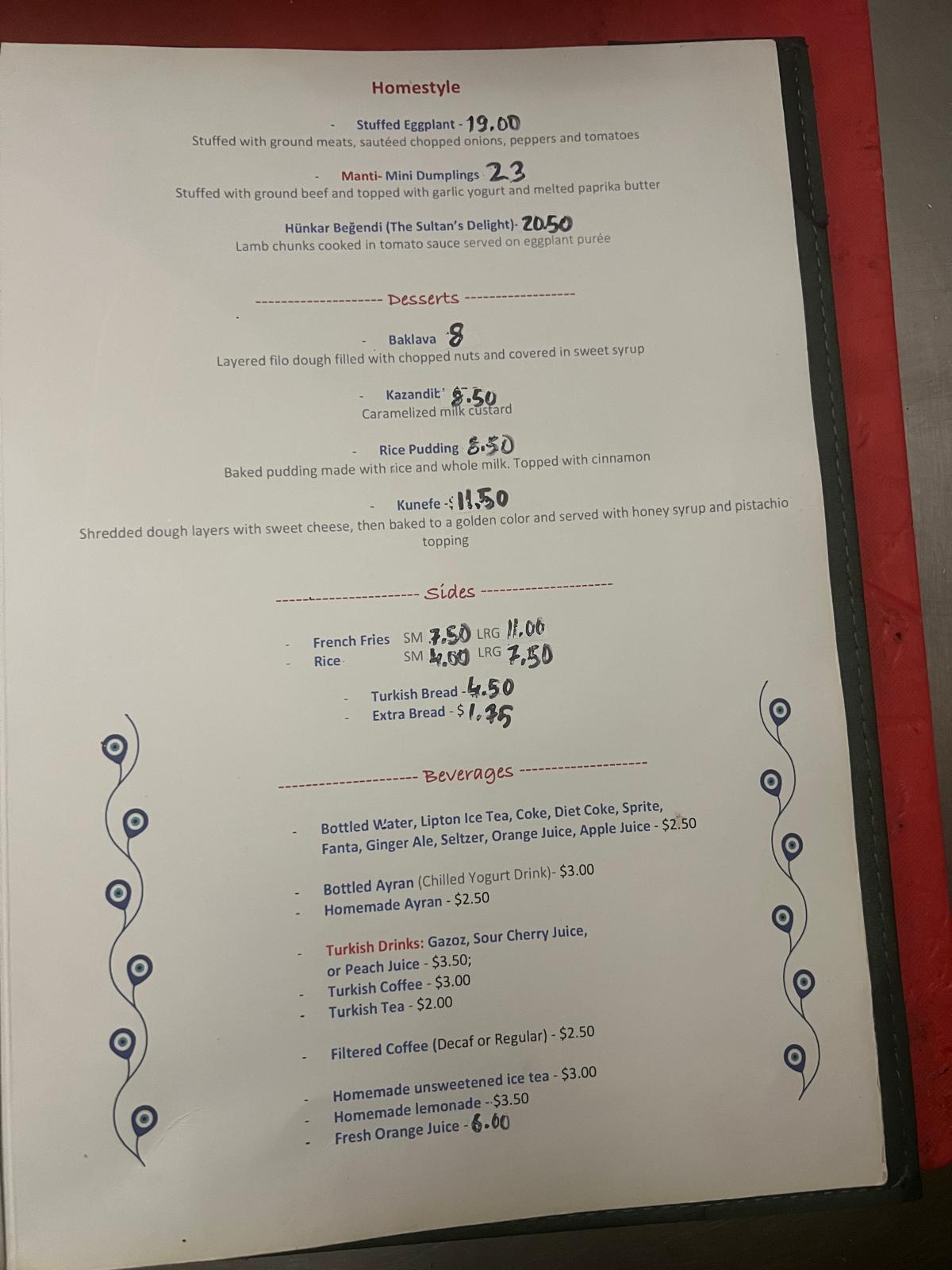 Dine In Menu - Rumi Turkish Grill